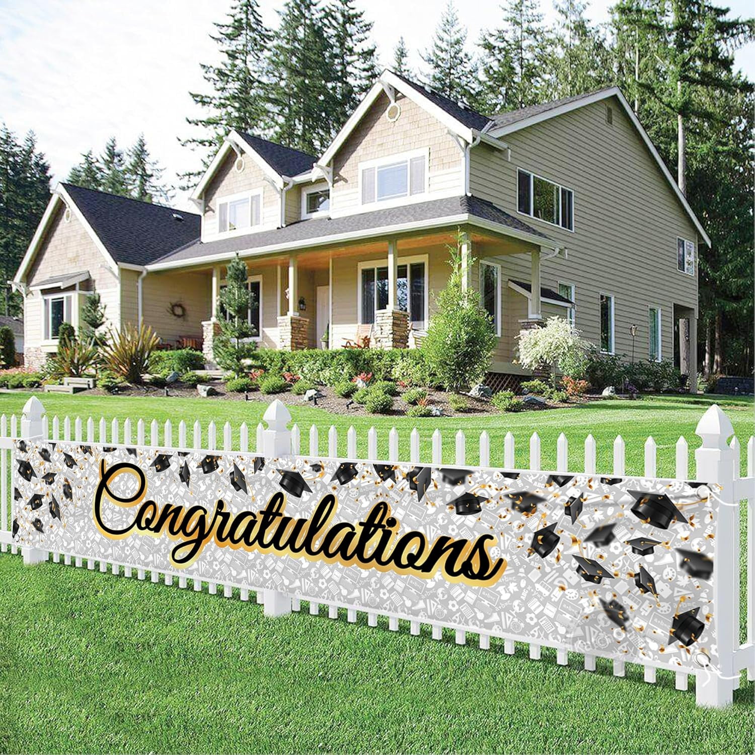 White and Gold Congratulations Banner - 120x20 Inch | White and Gold ...
