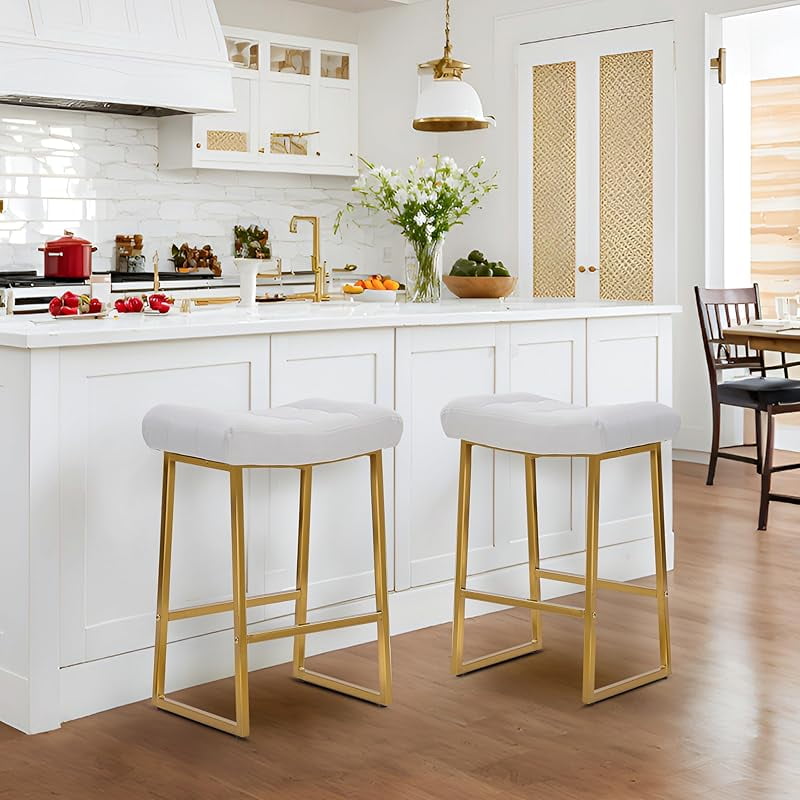 White & Gold Counter Height Bar Stools Set of 2 for Kitchen Counter ...