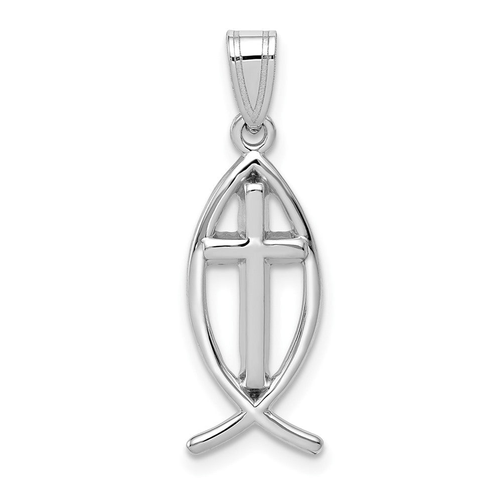 White Gold Cross Ichthus Fish Pendant, Made in USA - Walmart.com