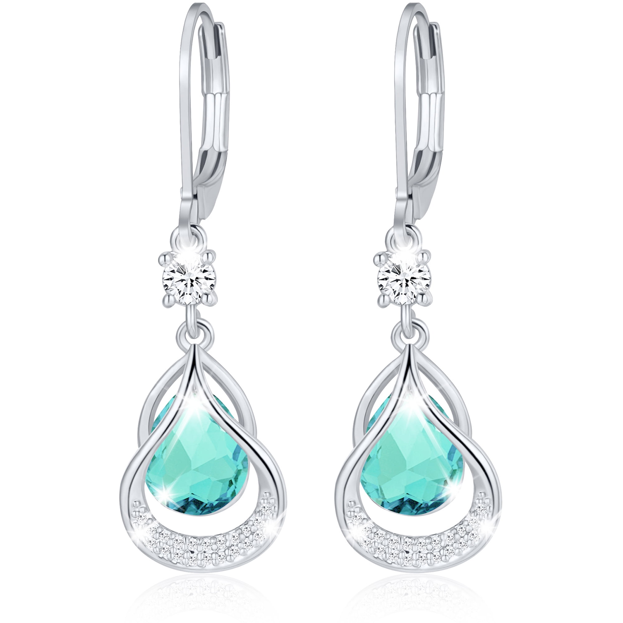 White Gold Plated Drop Earrings for Women Mom,Teardrop Earrings,S925 Sterling Silver March ...