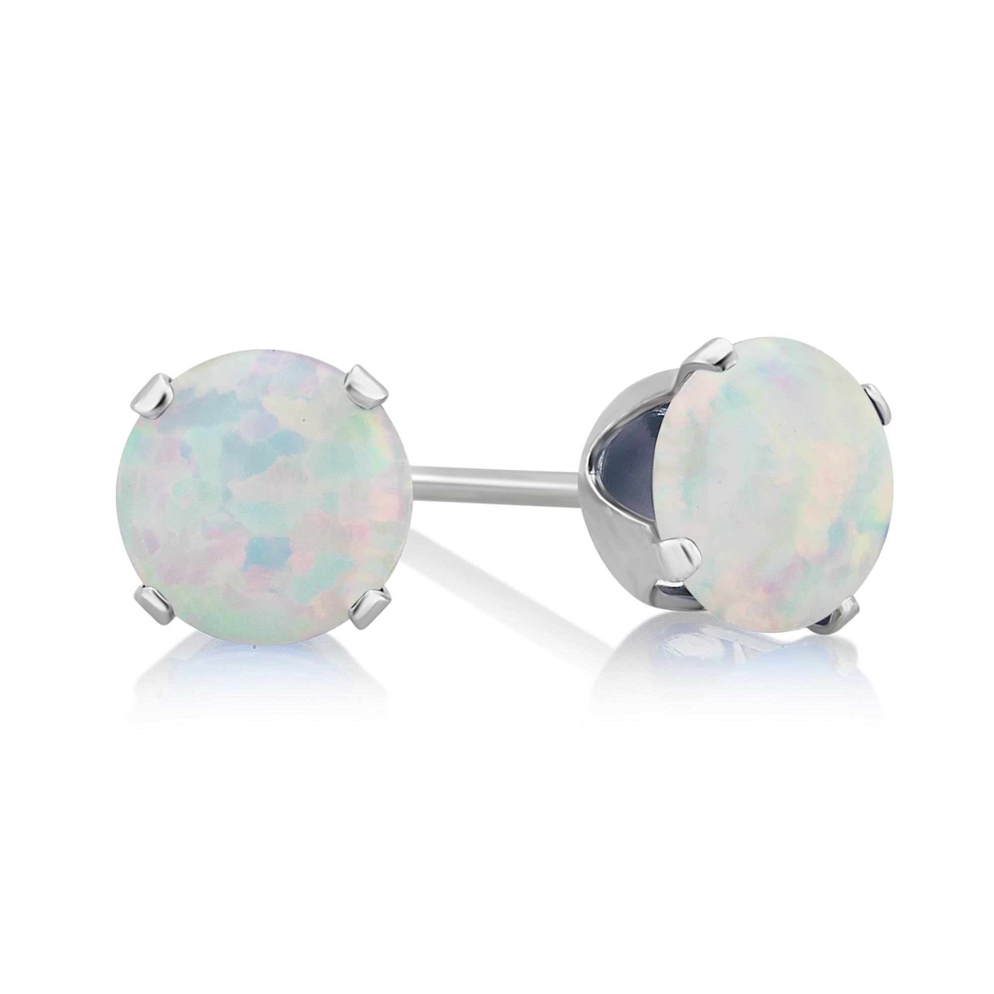 White Gold Finish Created Opal Round Stud Earrings 15MM - Walmart.com