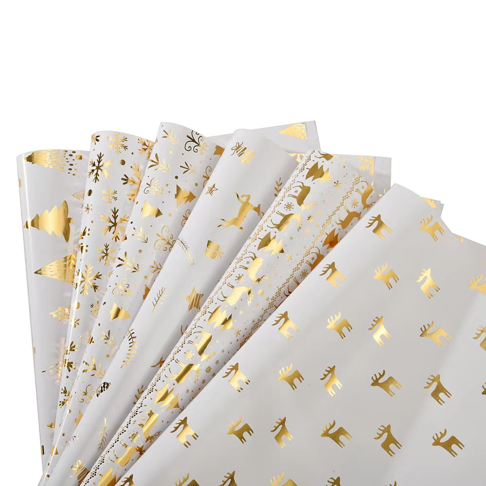 White & Gold Foil Wrapping Wrapping Paper - 70cm x 50cm 6 Designs ...