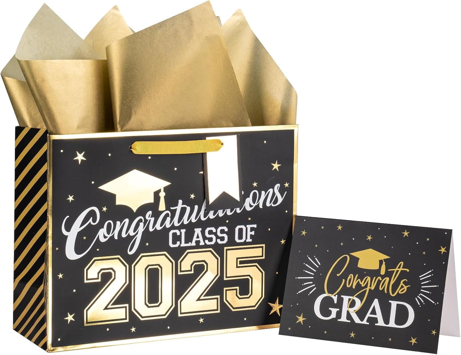 White and Gold Graduation Gift Bag - Congratulation Class of 2025 ...