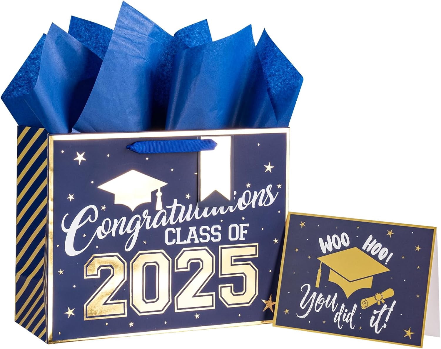 White and Gold Graduation Gift Bag - Congratulation Class of 2025 ...