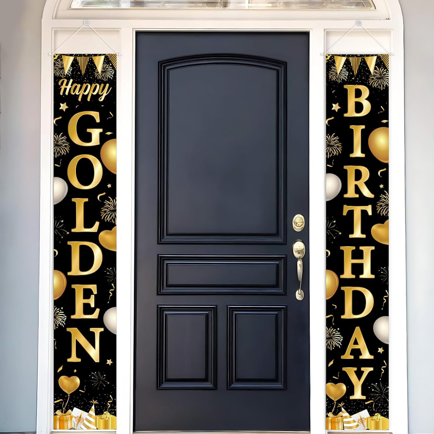 White Gold Happy Birthday Door Banner Golden Birthday Party Decorations ...