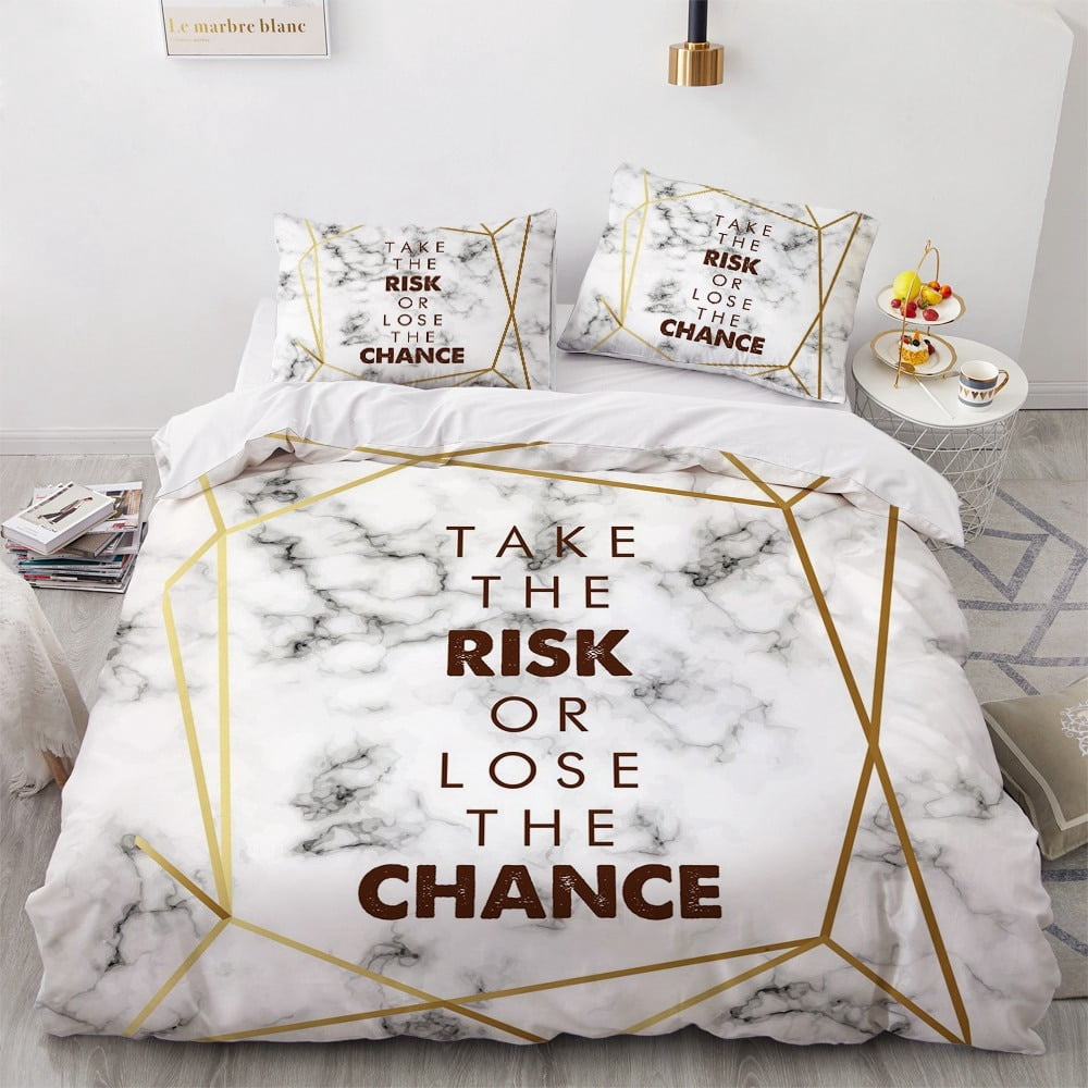 White&Gold Luxury Bedding Set Full King Size Simple Marbling Duvet ...
