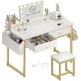 White and Gold Makeup Vanity Desk with Chair no Mirror, Small Vanity ...