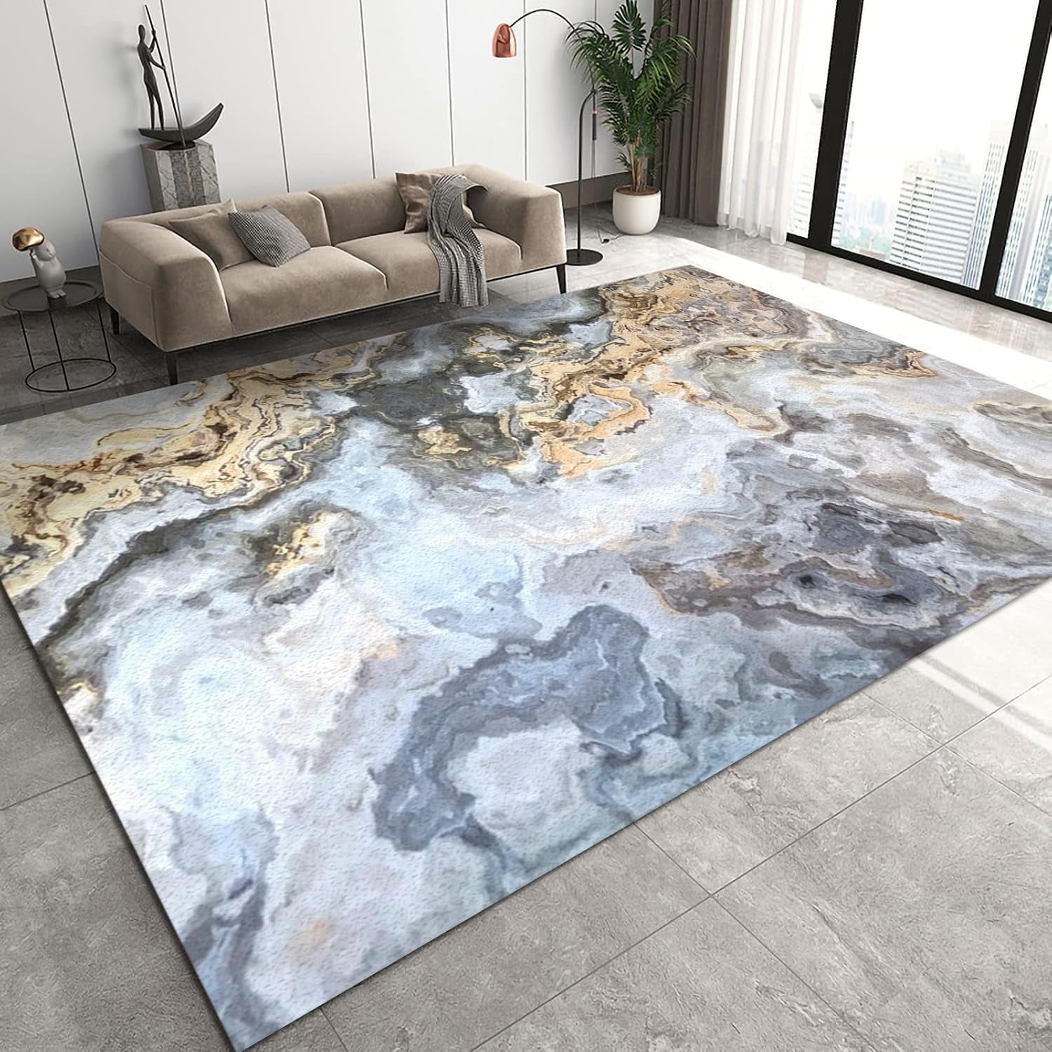 White Gold Marble Area Rugs, Oil Painting Custom Carpet, Porch Mat Fine ...