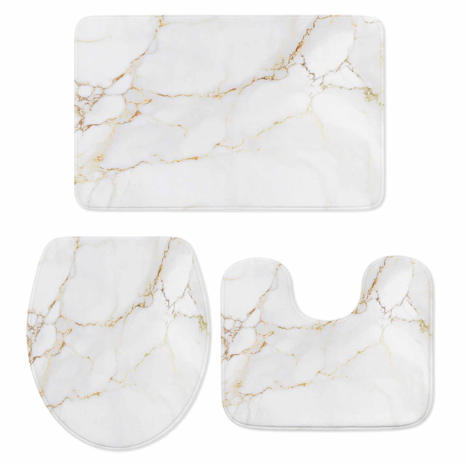 White Gold Marble Bathroom Rugs Set Abstract Gradient Stone Texture ...