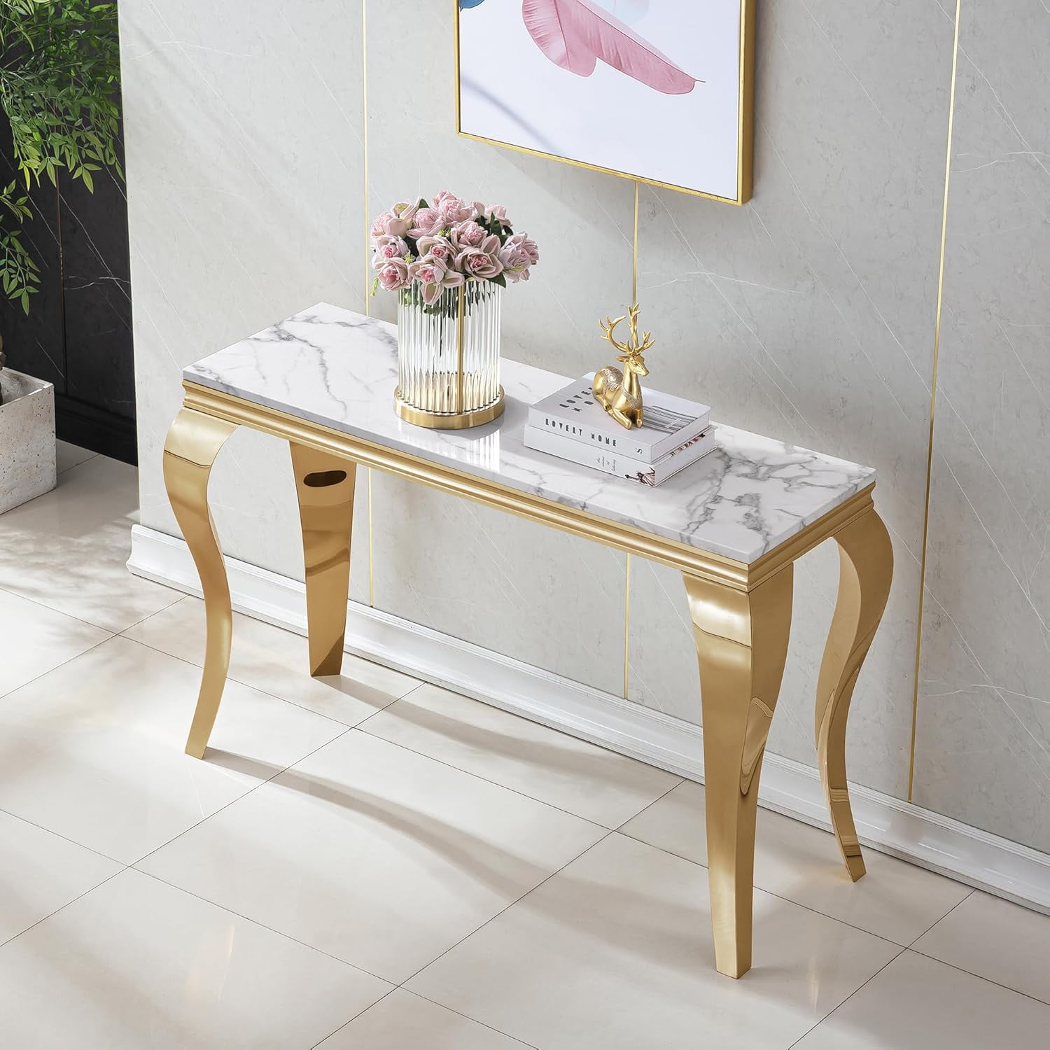 White and Gold Marble Console Table Long Narrow Console Entryway Table ...
