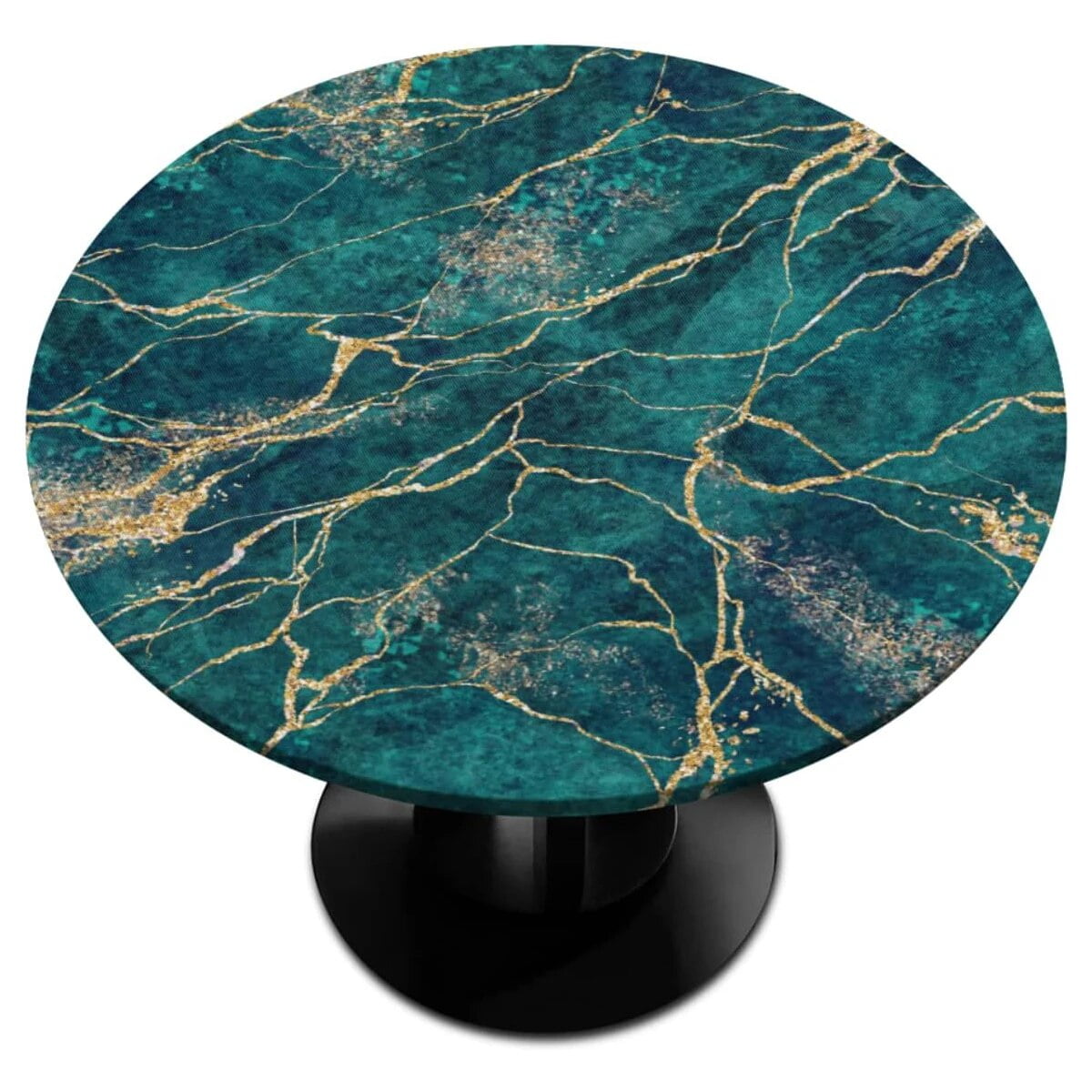 White Gold Marble Round Tablecloth with Elastic Edge Polyester ...