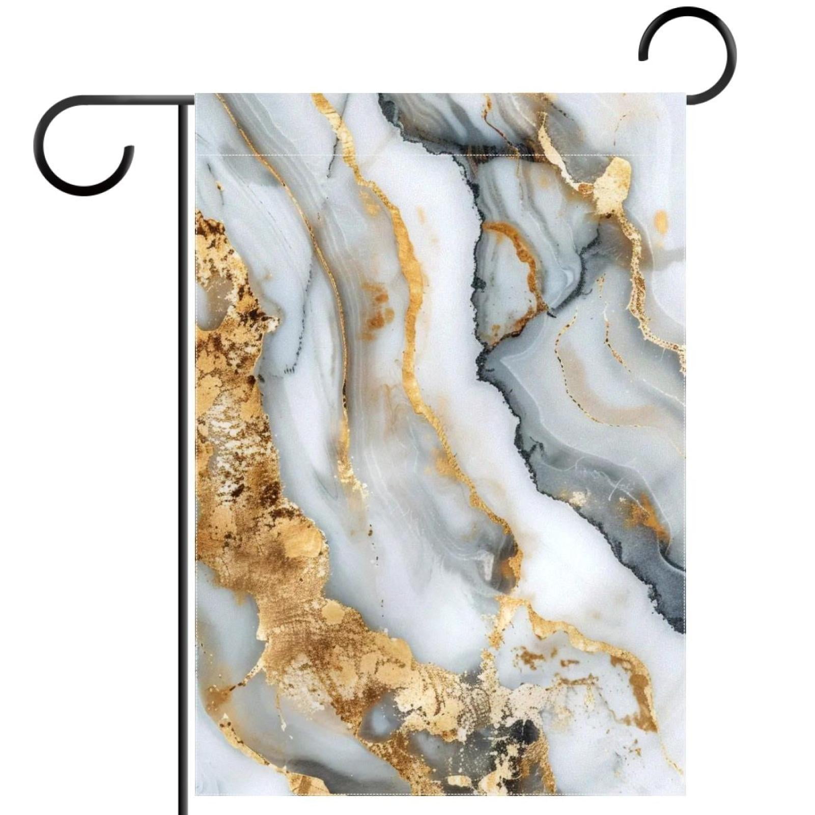 White and Gold Marble Texture Double Sided Garden Flag Decorative ...
