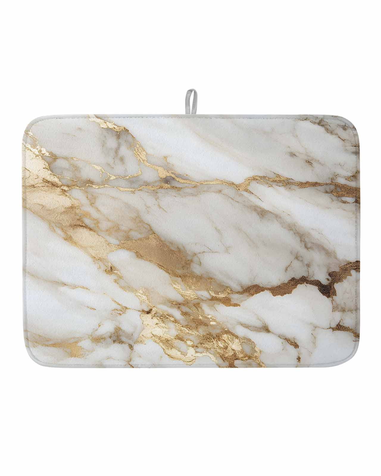 White Gold Marble Textured Dish Drying Mat, Abstract Modern Art ...