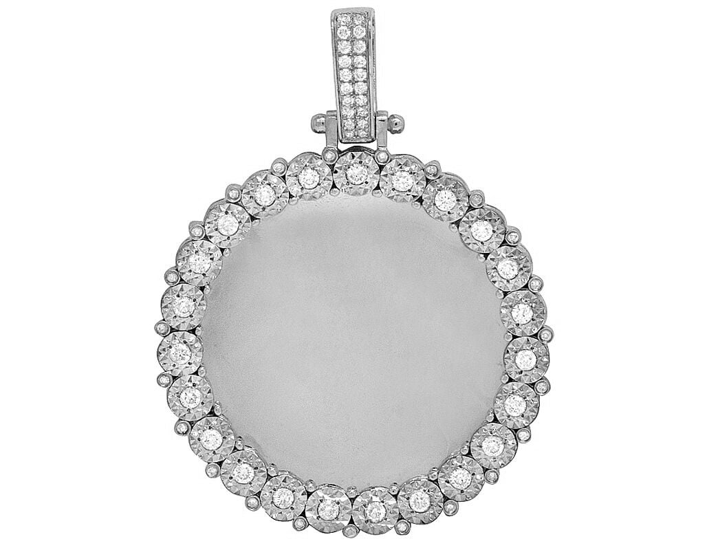 White Gold Memory Frame Medallion Illusion Set Photo Pendant 1.35CT ...