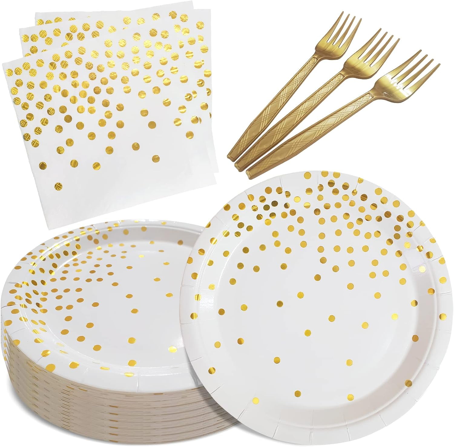 White and Gold Paper Plates Napkins Party Supplies,Disposable Gold Dot ...
