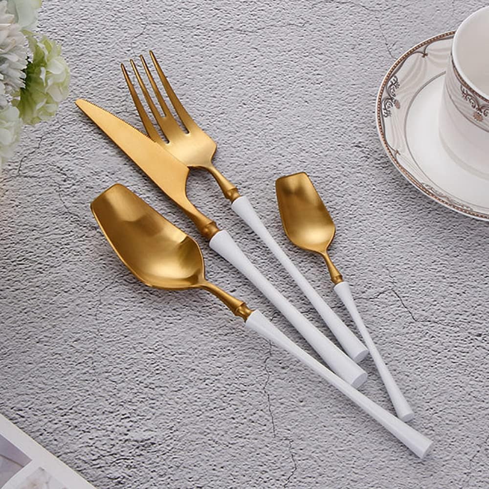 White Gold Silverware Set for 16 Premium 18/10 Stainless Steel Flatware ...