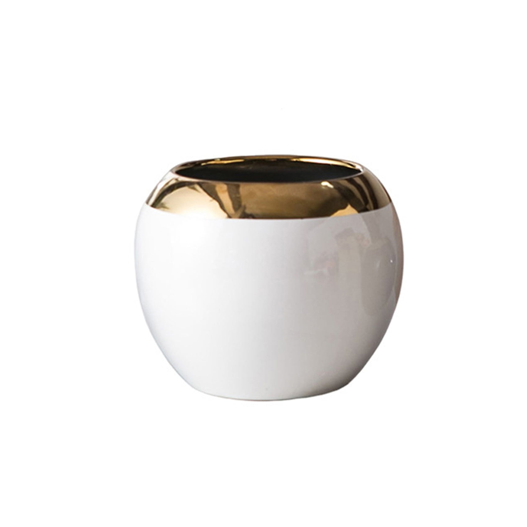 White Gold Spherical Ceramic Small Flower Pots Planters with Drainage ...
