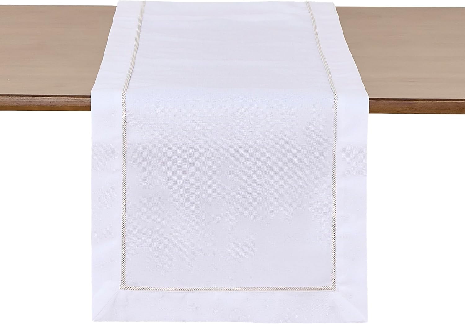 White and Gold Table Runner 36 Inch Length, Dining Table Dresser Scarf ...
