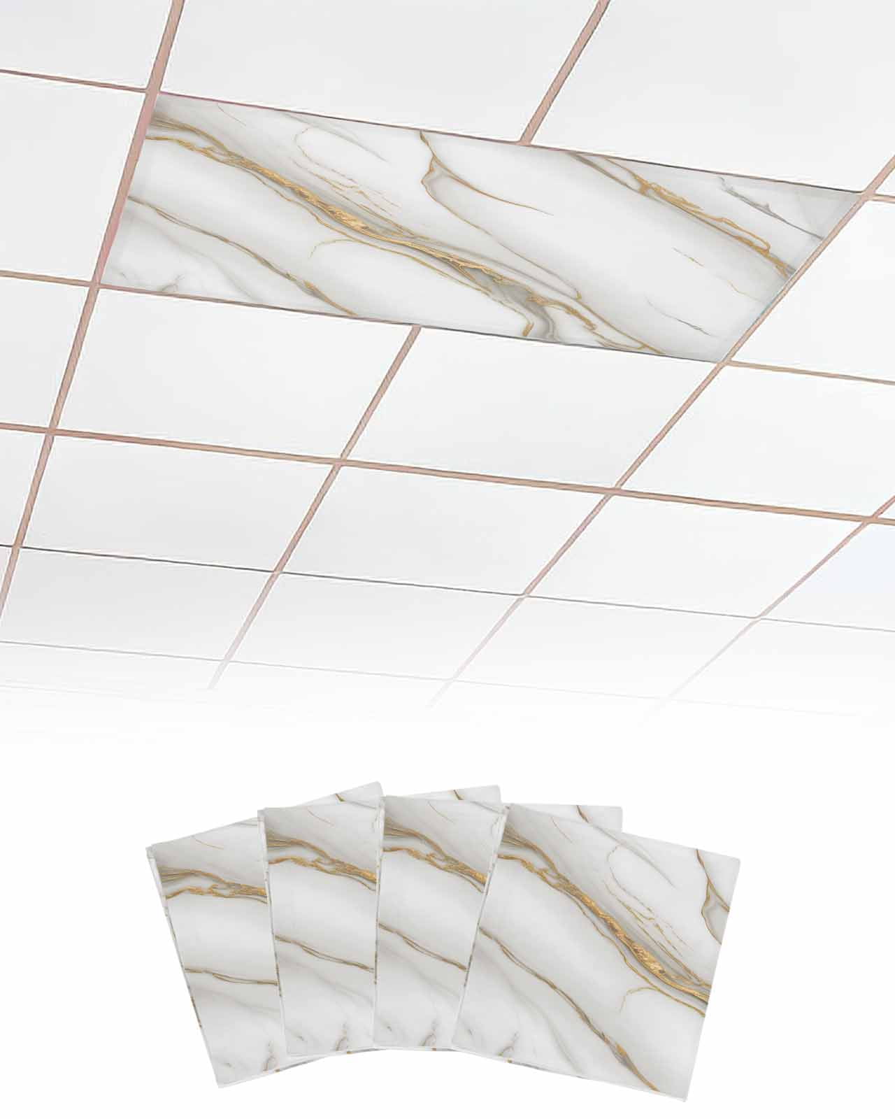 White Golden Marble Fluorescent Light Covers for Ceiling Lights 4x2 ...