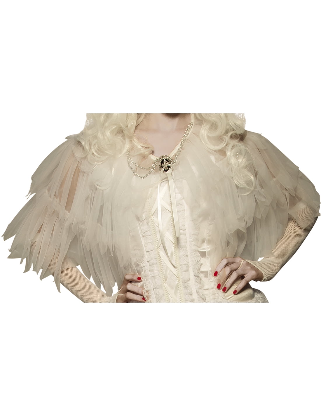 White Good Witch Adult Women Ruffled Sheer Ghost Costume Capelet Shawl ...