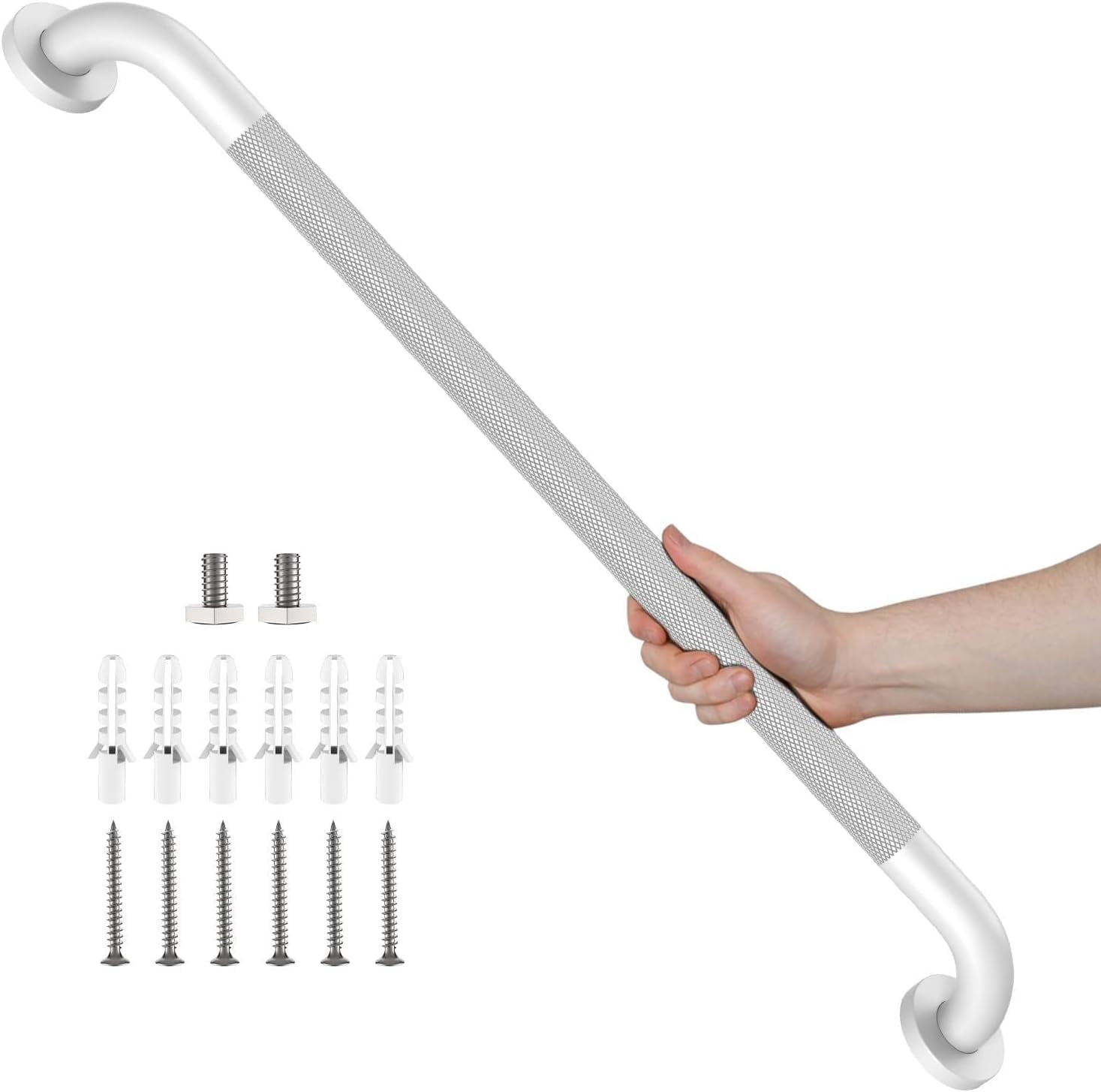 White Grab Bar 32 Inch, iHansee Anti-Slip Bathroom Grab Bar w/Knurled ...