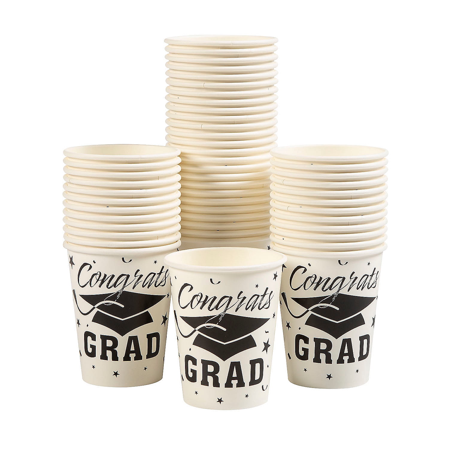 White Graduation Party Congrats Grad & Cap Paper Cups Bulk 50 Pc ...