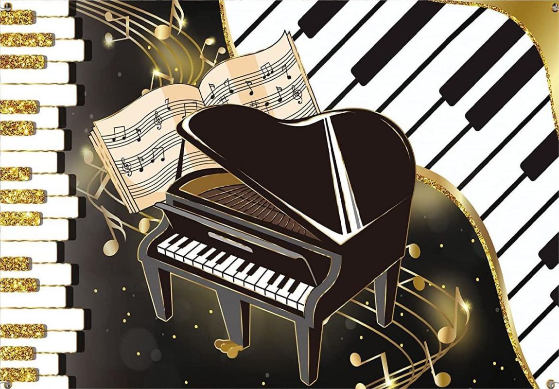White Grand Piano Golden Musical Notes Theme Background Custom Birthday ...