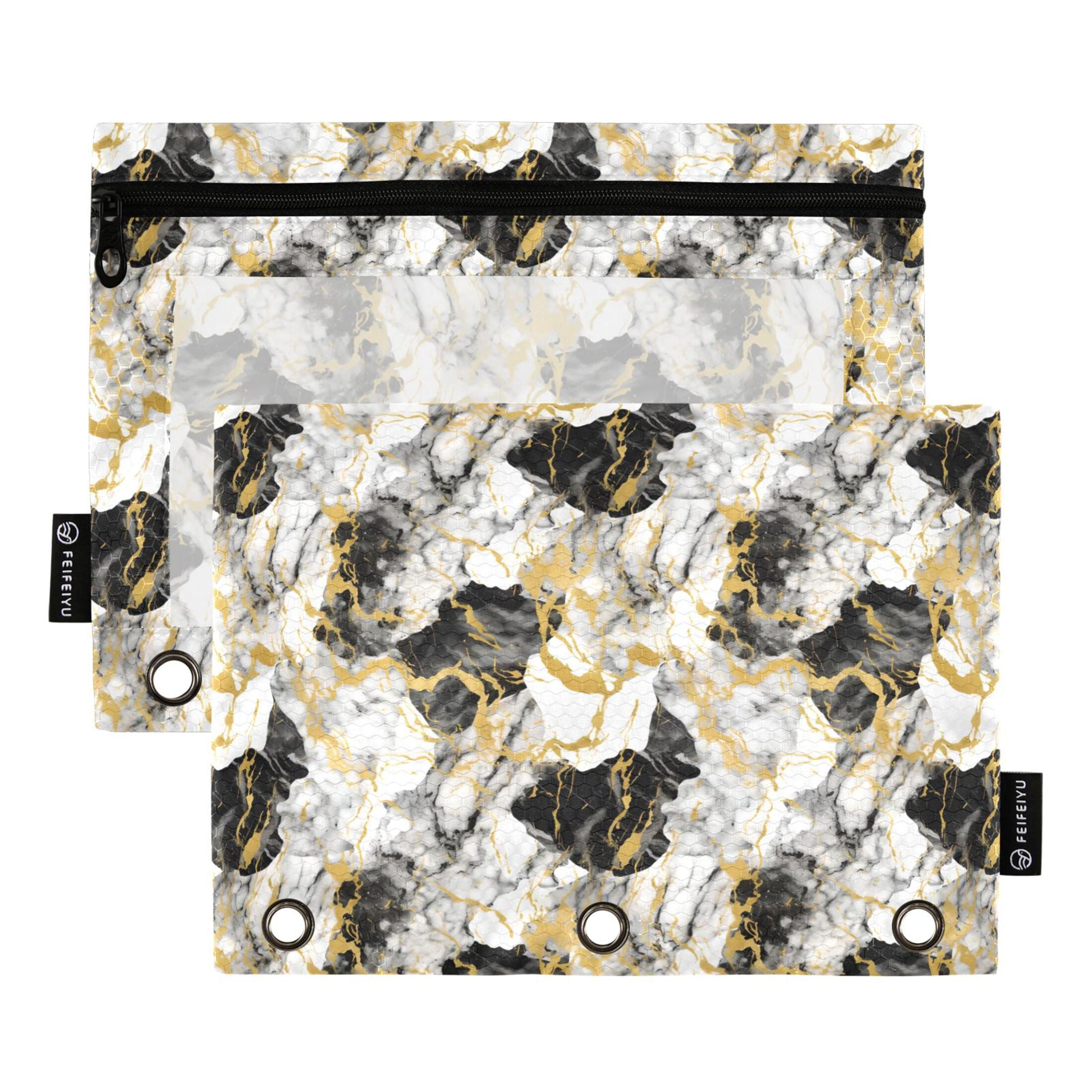 White Gray Black Gold Marble 2 Pack Pencil Pouch for 3 Ring Binder ...