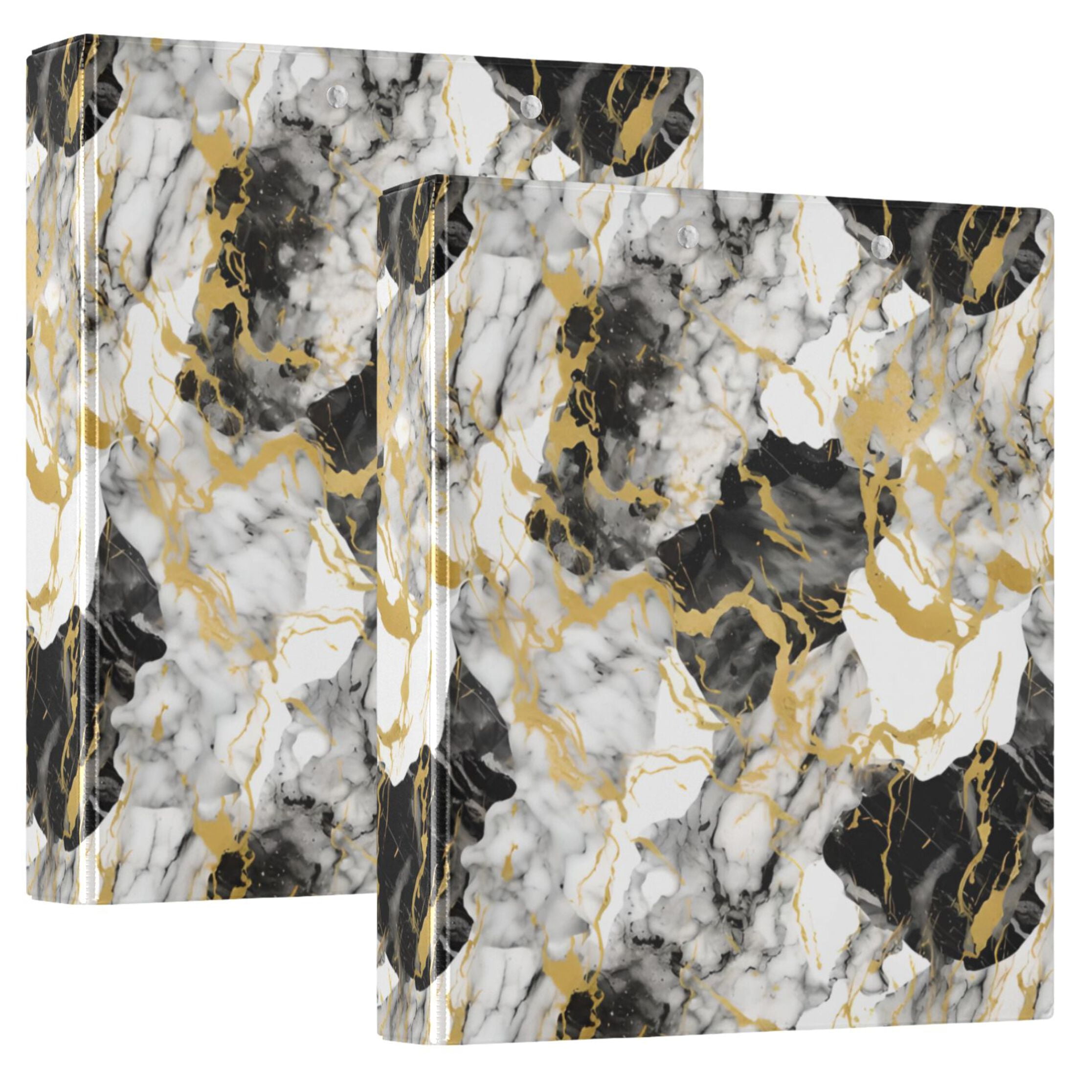 White Gray Black Gold Marble 3 Ring Hardcover Binders 1.5" Round Rings ...