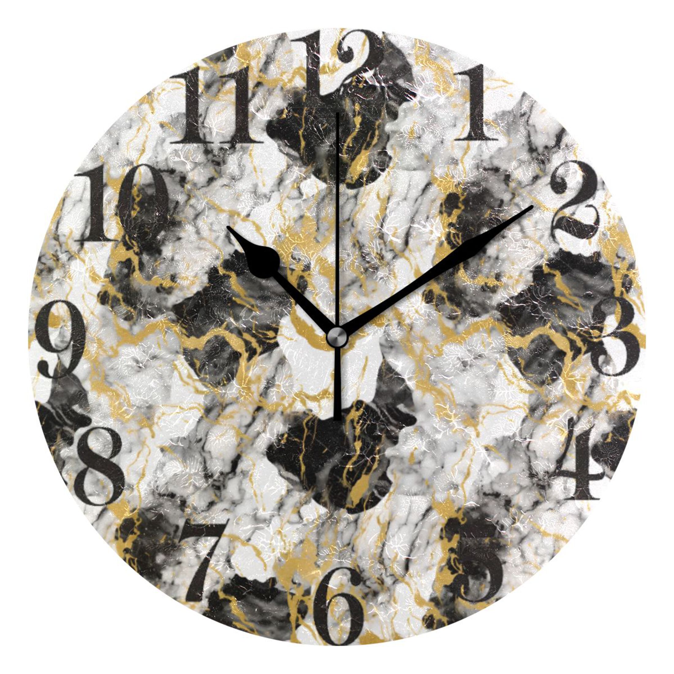 White Gray Black Gold Marble Wall Clock 9.8 inch Battery Operated ...