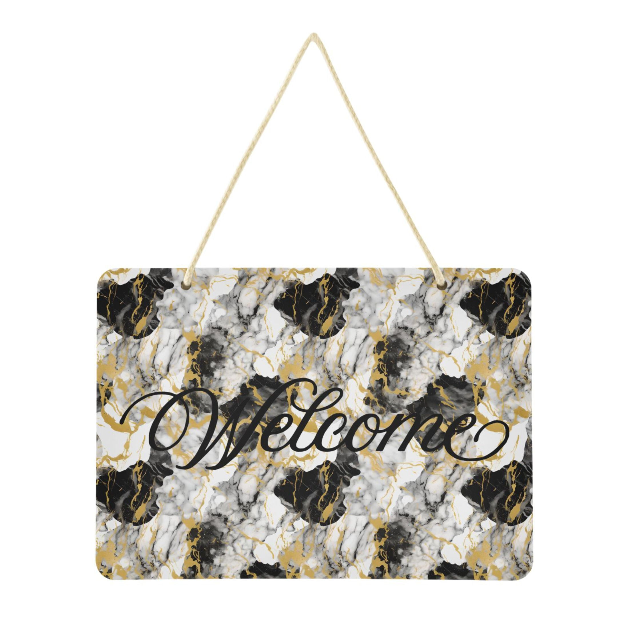 White Gray Black Gold Marble Welcome Sign Front Door PVC 14x10 inch ...