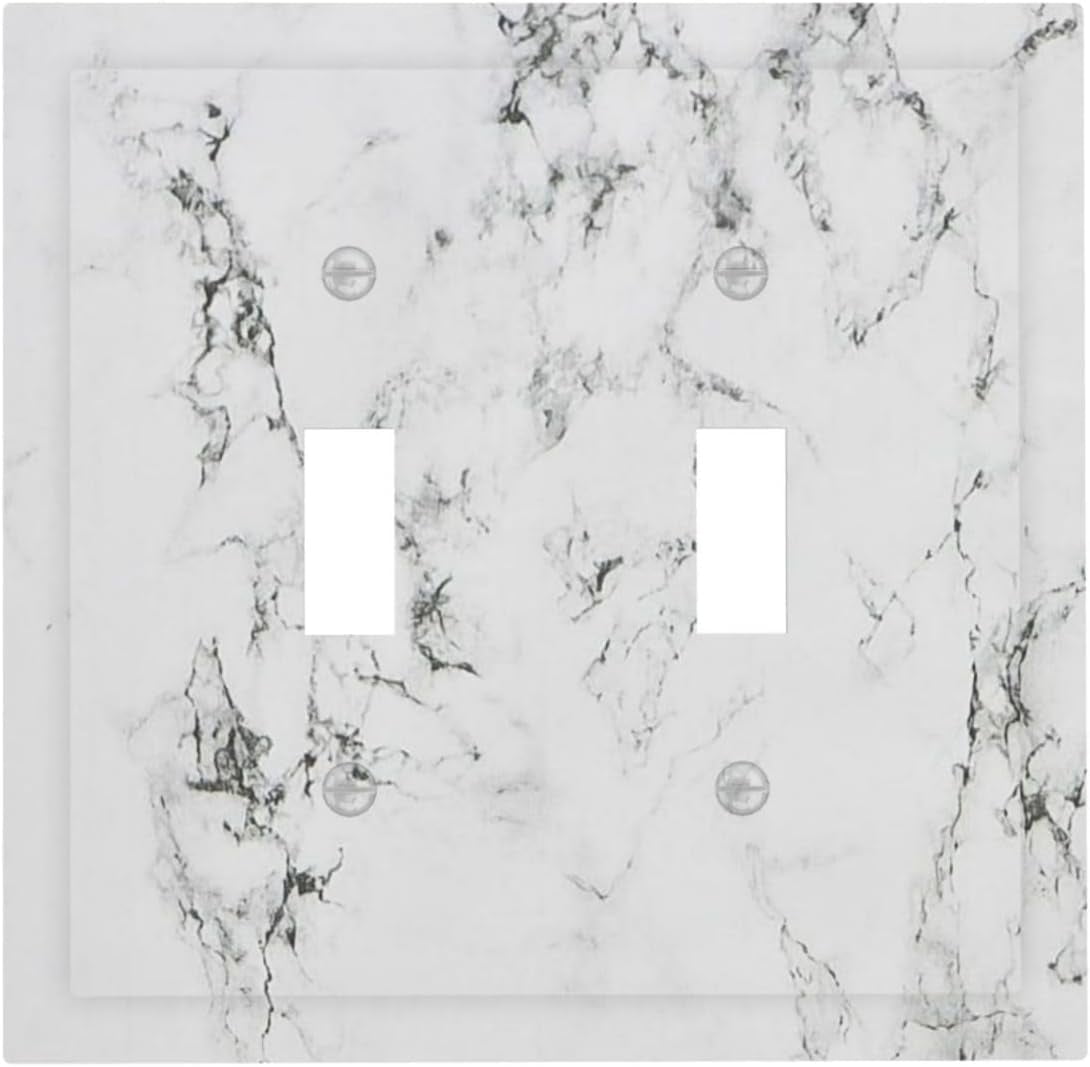 White Gray Black Marble 2 Gang Double Toggle Outlet Light Switch Cover ...