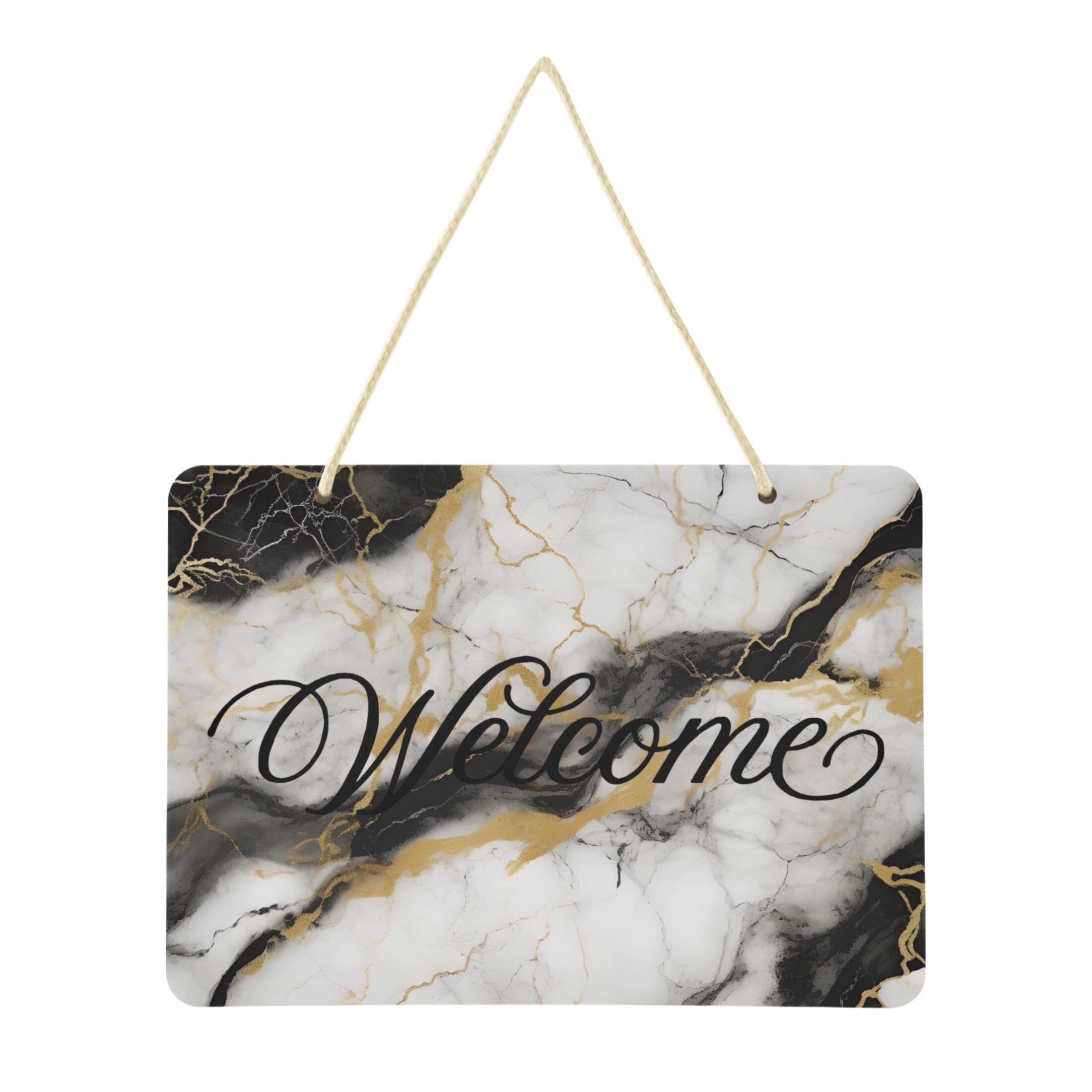 White Gray Black Marble Welcome Sign Front Door PVC 14x10 inch Hanger ...