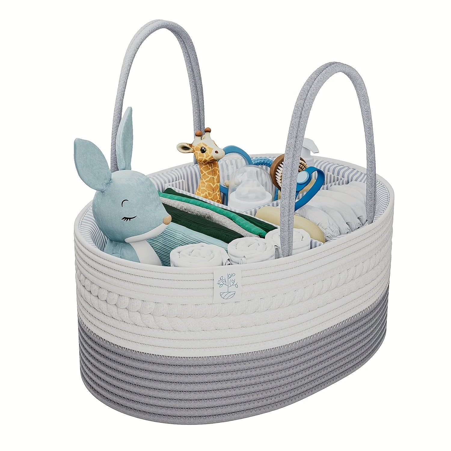 White Gray Cotton Rope Woven Baby Diaper Storage Basket, Detachable Wet ...