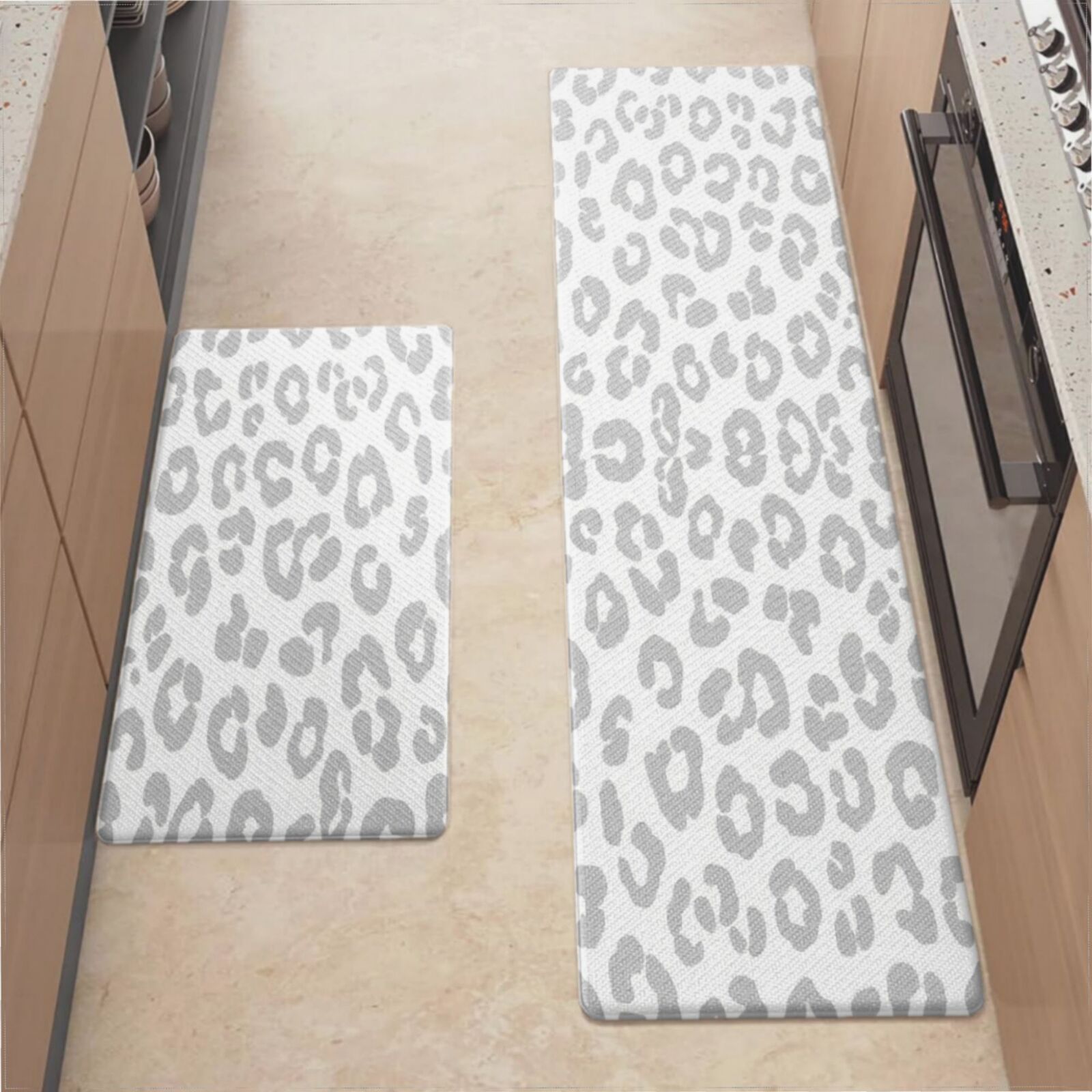White Gray Leopard Cheetah Animal Print (1) Pvc Kitchen Mat Runner 2 ...