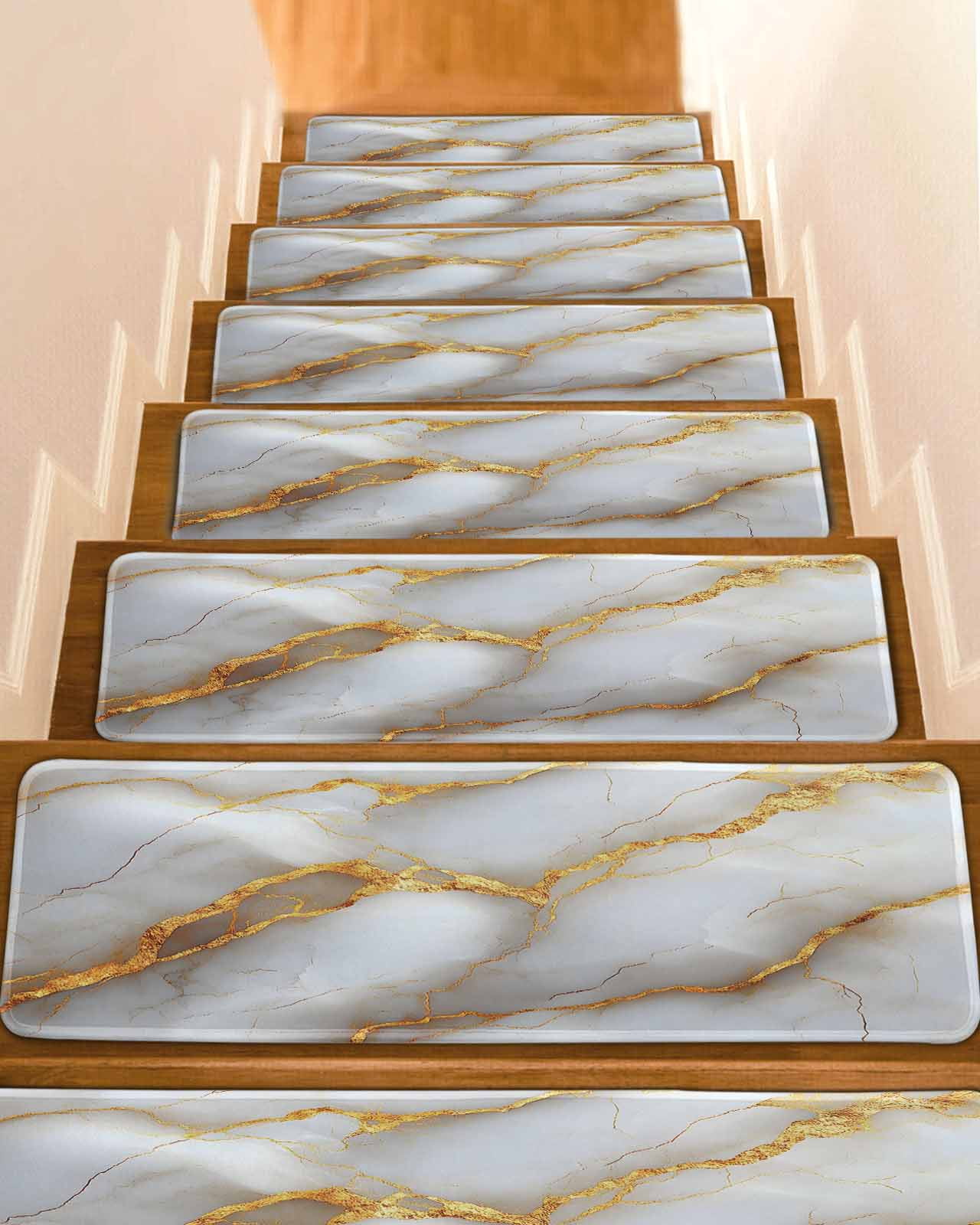White Gray Marble Stair Treads for Wooden Steps Indoor Runner Rug ...