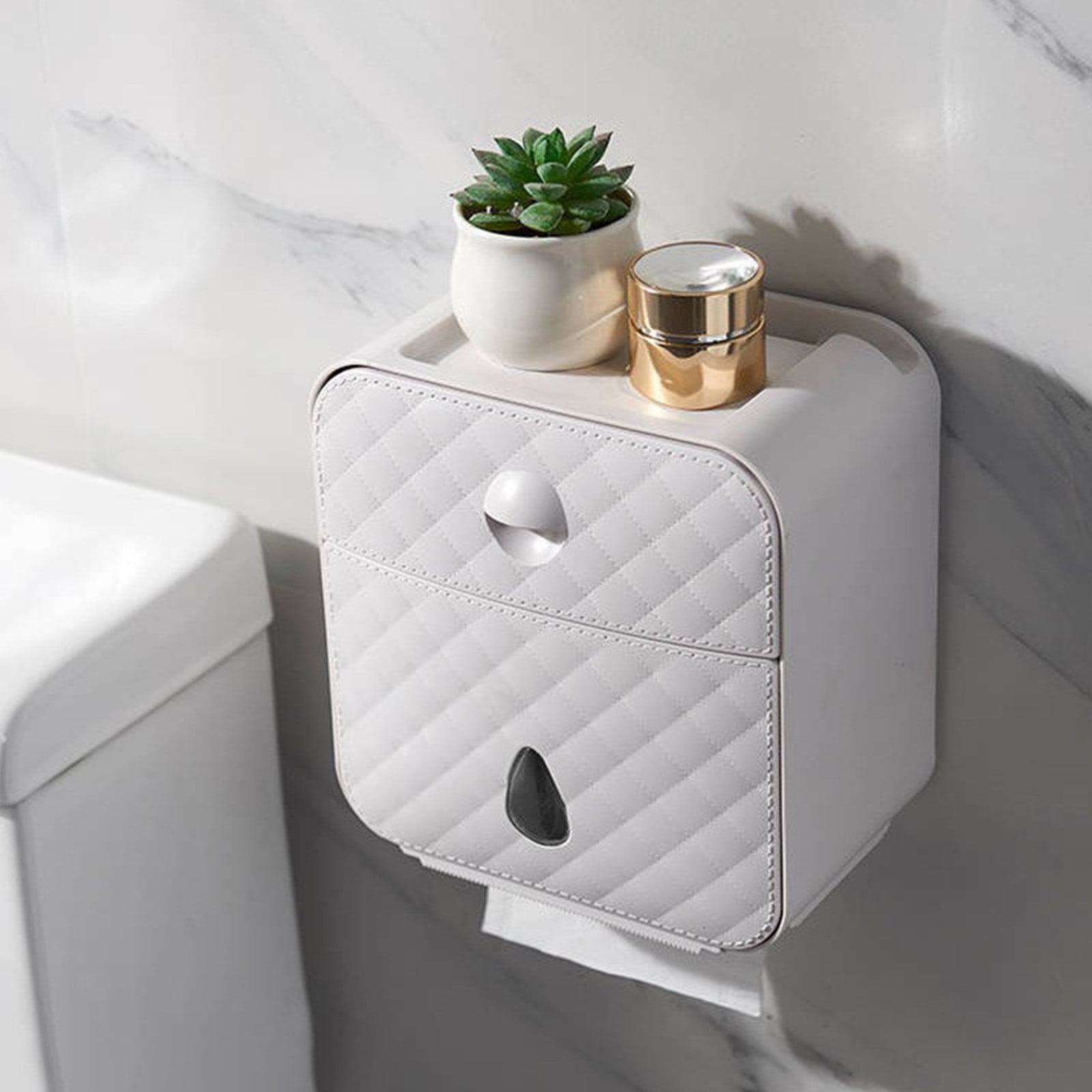 White/Gray Plastic Toilet Paper Towel Box, 8.66x7.97x4.92in Press ...
