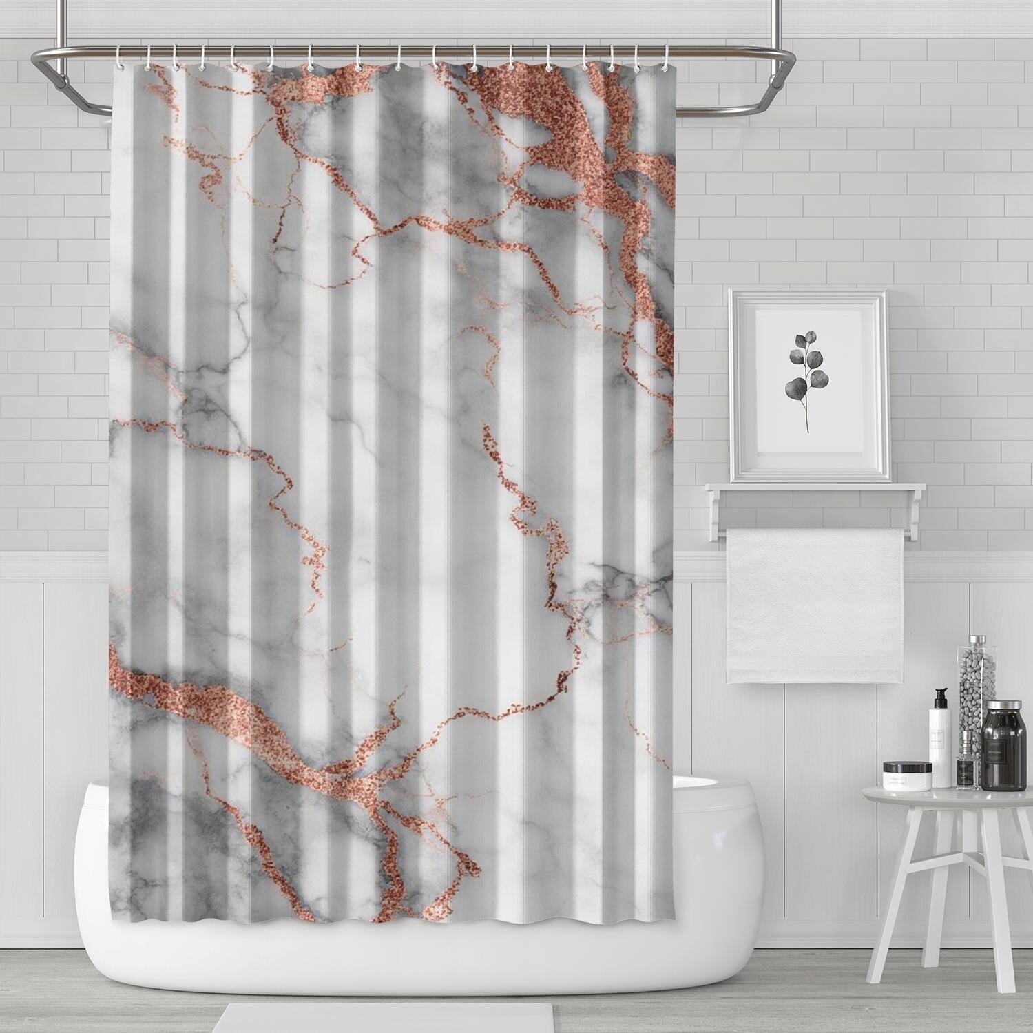 White Gray Rose Gold Marble Pattern Shower Curtain 72"x72" ,Bathroom ...