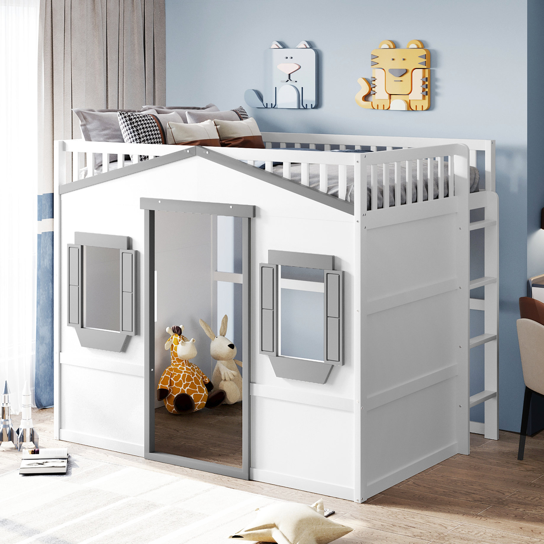 White+Gray Solid Wood - Sturdy and Stable - Bedroom Decor - Long ...