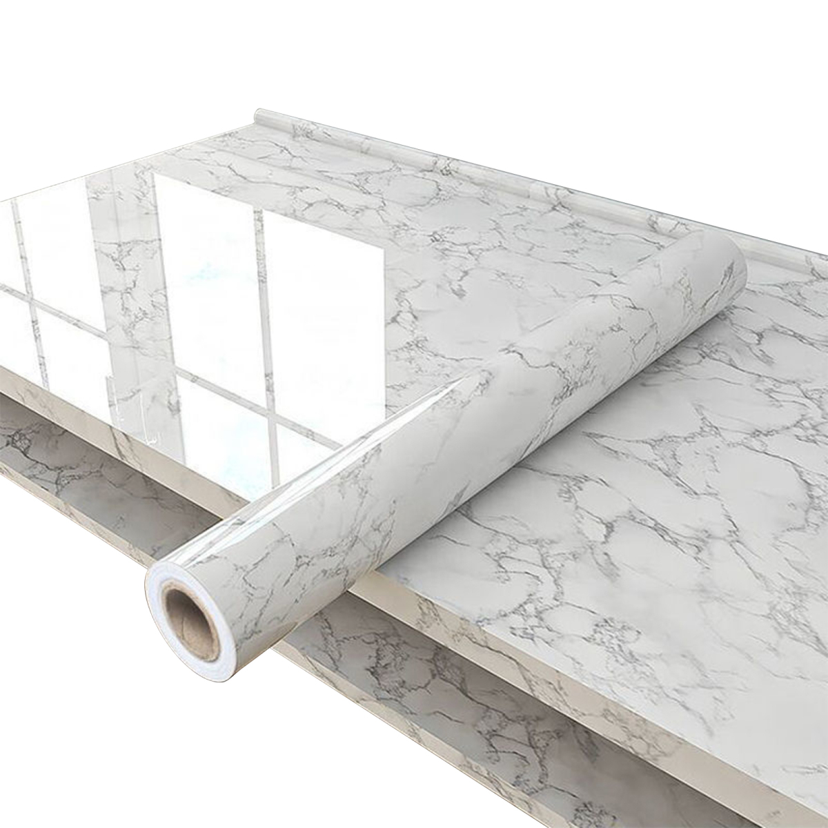 White Gray Wallpaper, Peel And Stick Glossy Marble Self Adhesive ...