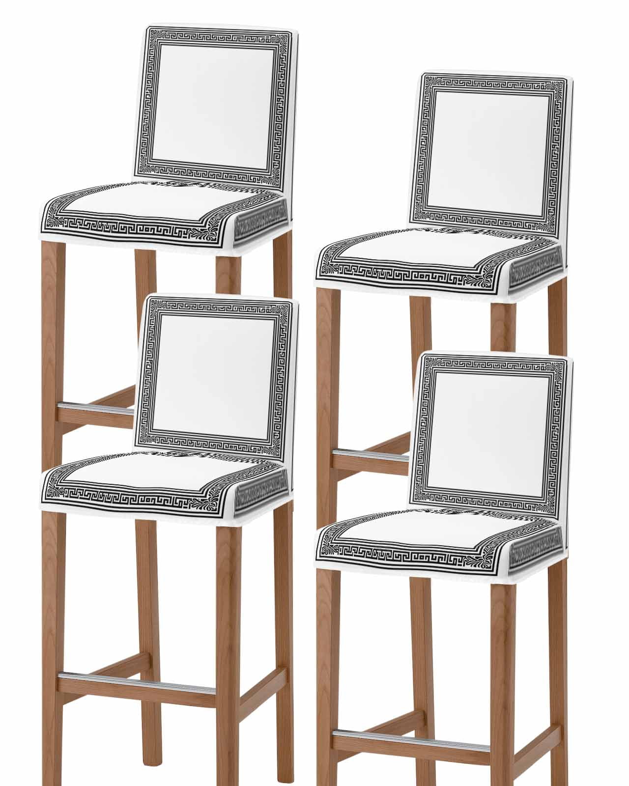 White Greek Key Bar Stool Covers Set of 4, Geometric Greece Ancient ...