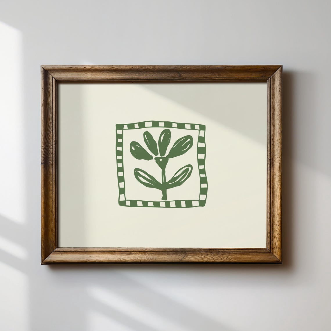 White And Green Daisy Horizontal Doodle Line Illustration Print, Art ...
