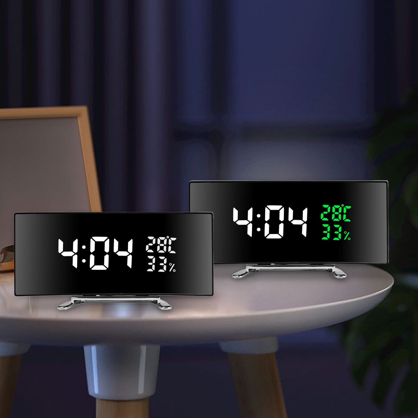 White & Green LED Digital Alarm Clock with Temperature Humidity Display ...