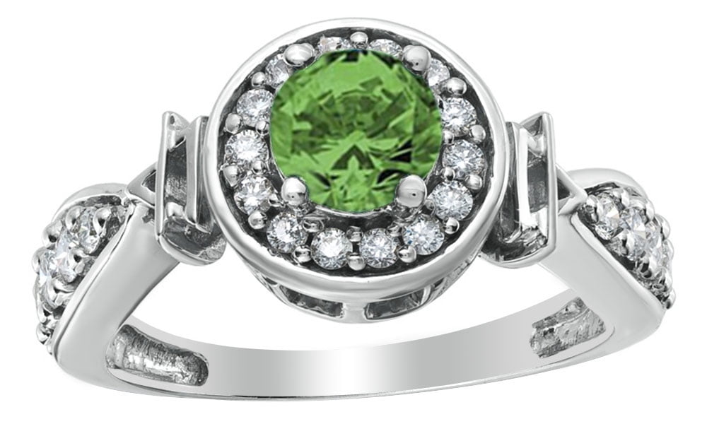 AFFY White & Green Natural Diamond Frame Fancy Engagement Ring in 14K ...