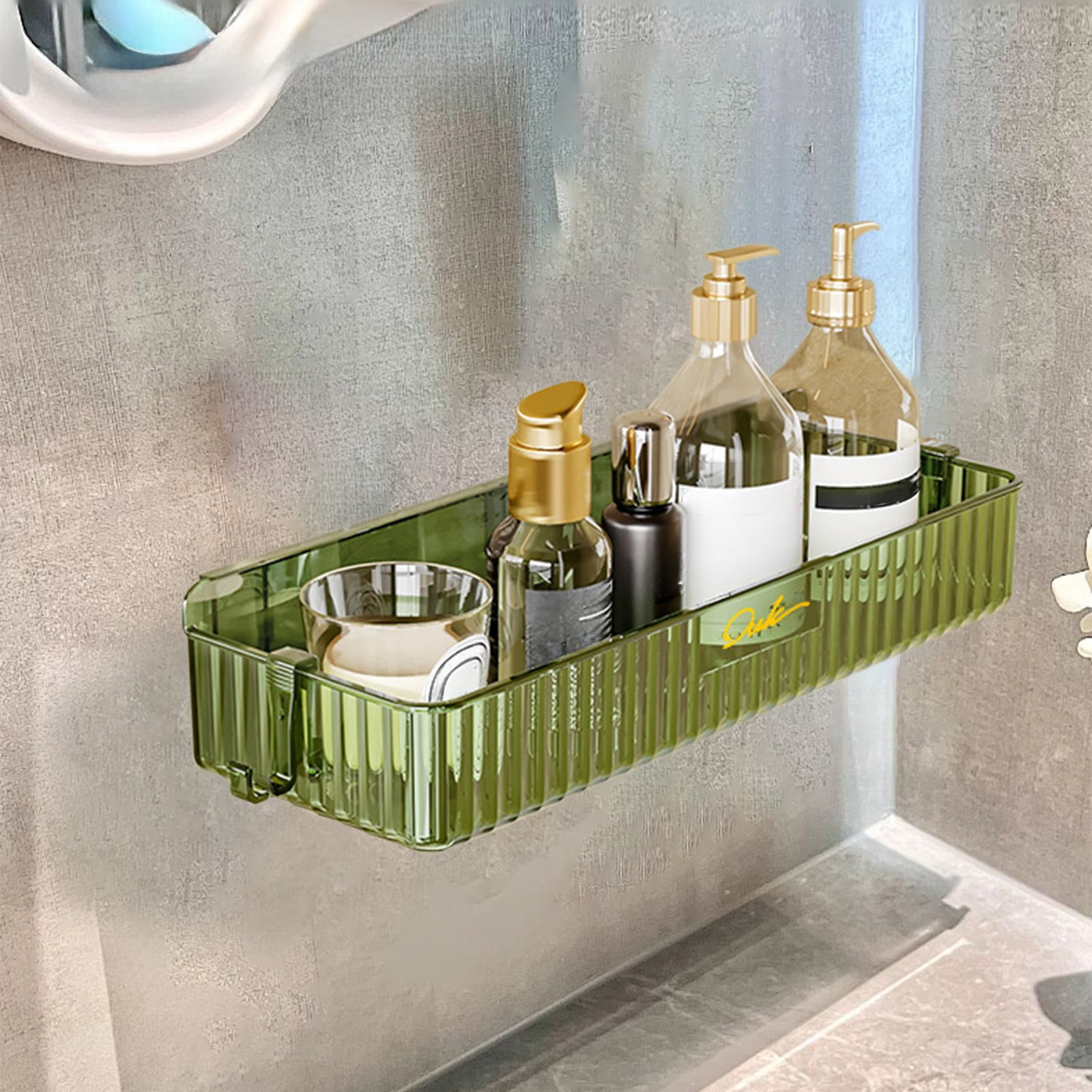 White or Green Wall Mounted Bathroom Shelf, No Drill Adhesive Shower ...