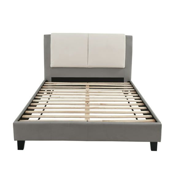 White & Grey Eastern King Sized Bed - Faux Leather With Solid ...