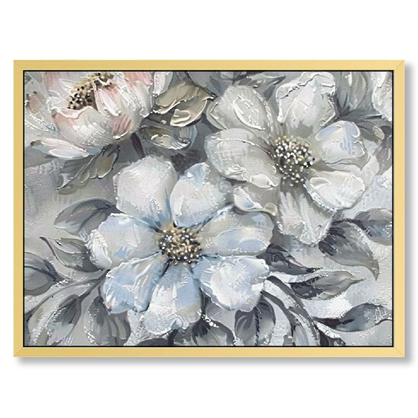 White Grey Flowers Wall Pictures: Grey Wall Decor Gray Wall Art Large ...