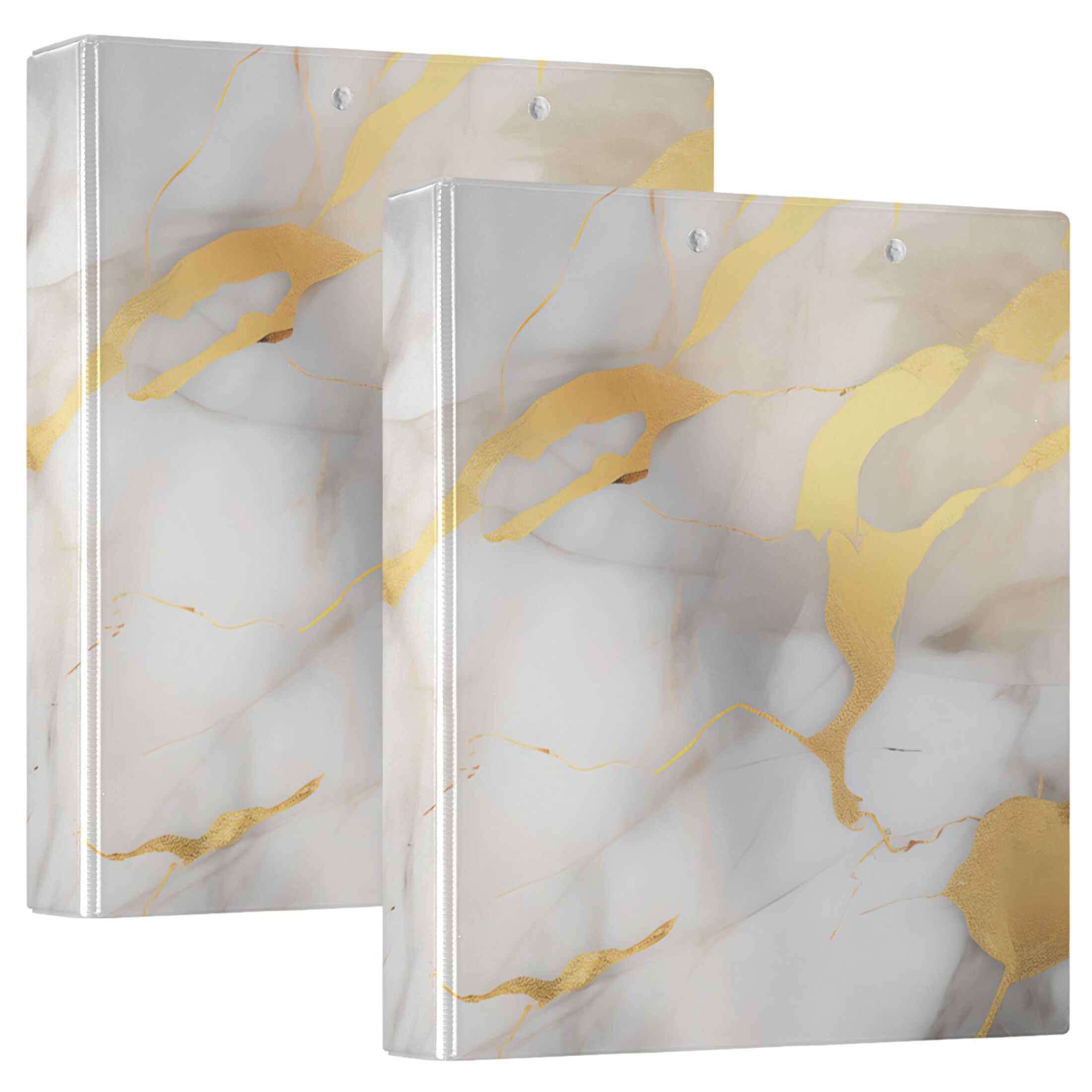 White Grey Gold Marble 3 Ring Hardcover Binders 1.5" Round Rings for ...