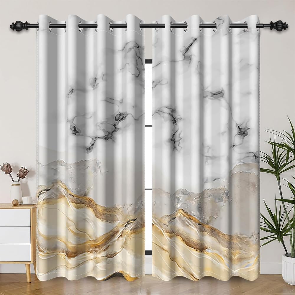 White Grey Gold Marble Blackout Window Curtains for Bedroom Gold ...