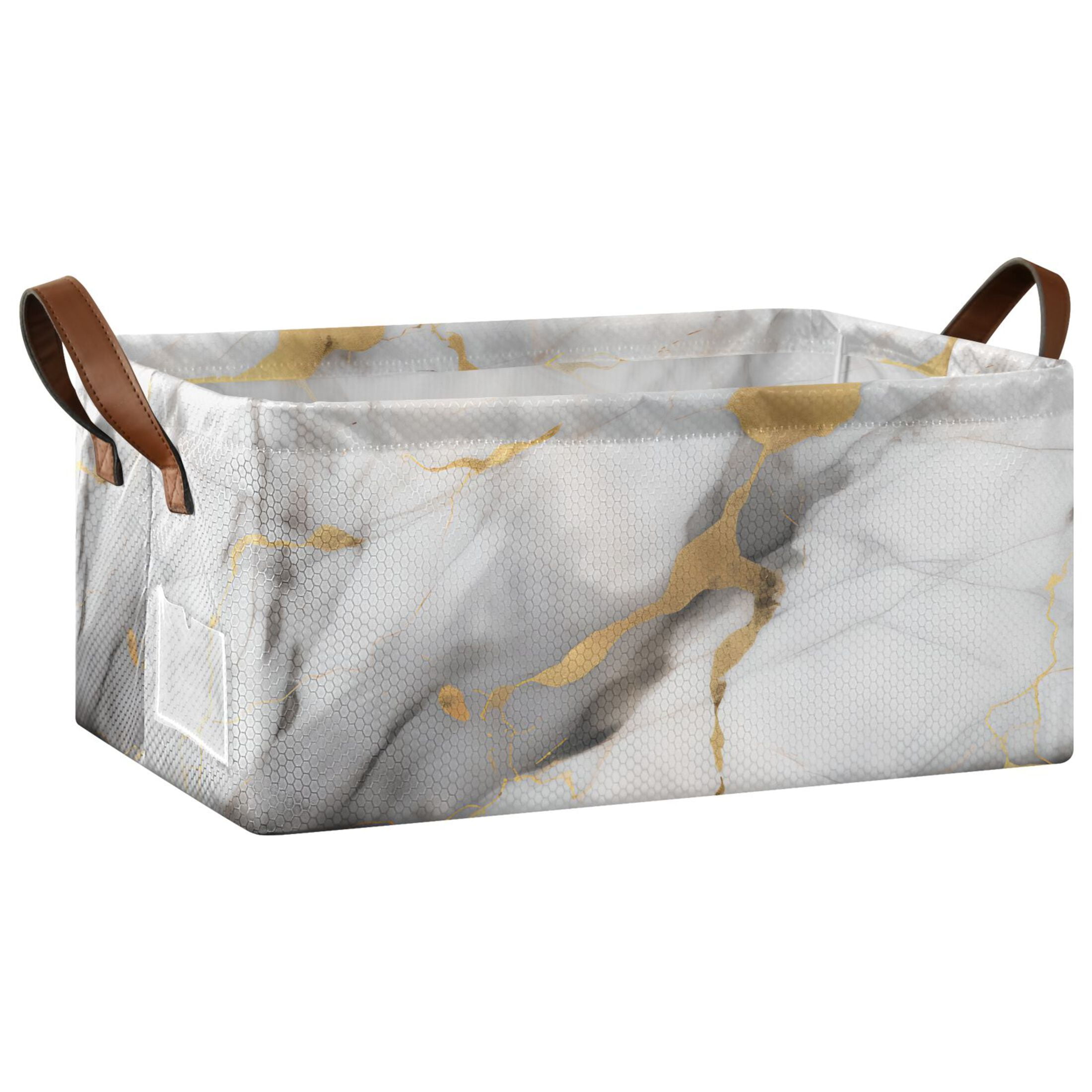 White Grey Gold Marble Collapsible Storage Bins Fabric Shelf Baskets ...